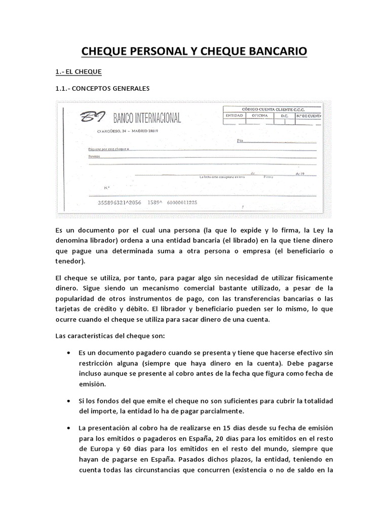 Cheque Personal y Cheque Bancario | PDF | Cheque | Bancos