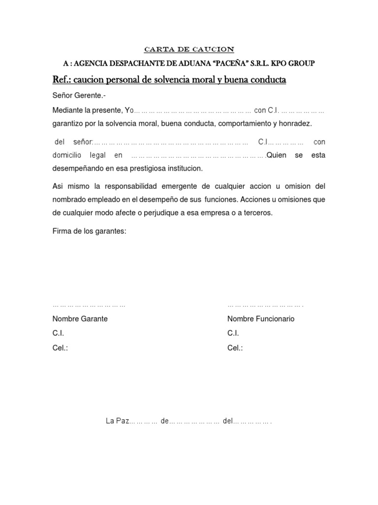 Carta de Caucion | PDF