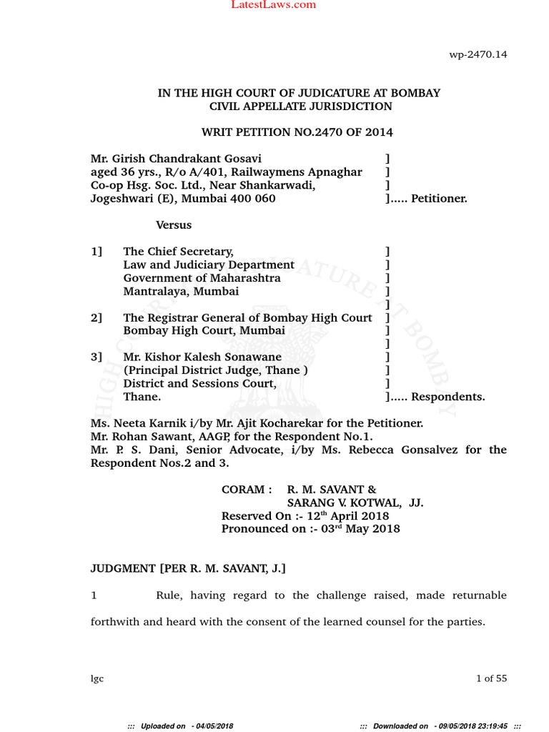 Bombay HC Judgment on Conduct of Civil Judge | Probation | Supreme ...