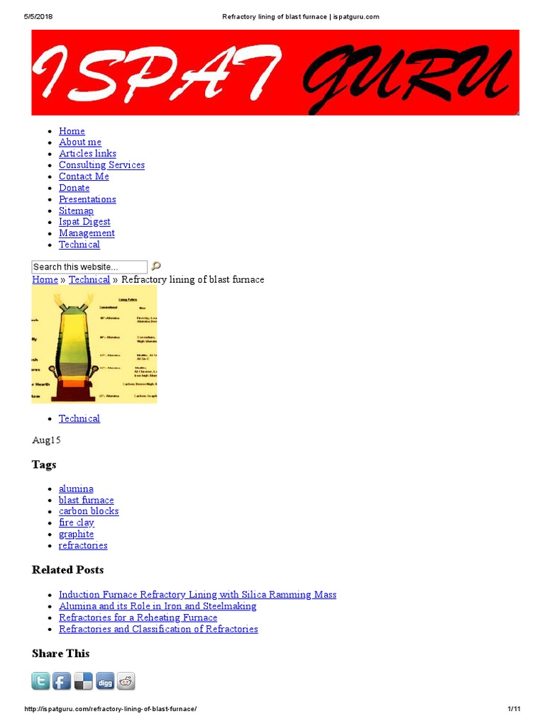 Blast Furnace Refractory Guide | PDF | Refractory | Aluminium Oxide