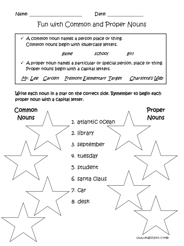 Fun With Common and Proper Nouns Worksheet | PDF