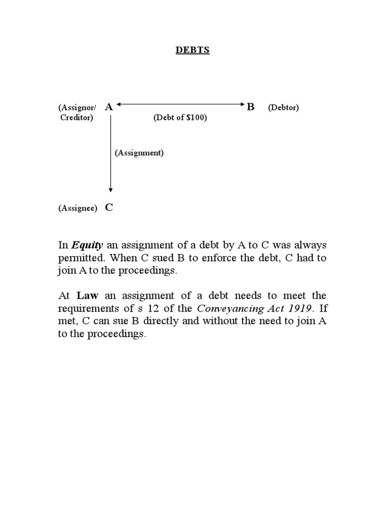 Debts: (Assignor (Debtor) Creditor) (Debt of $100) | PDF