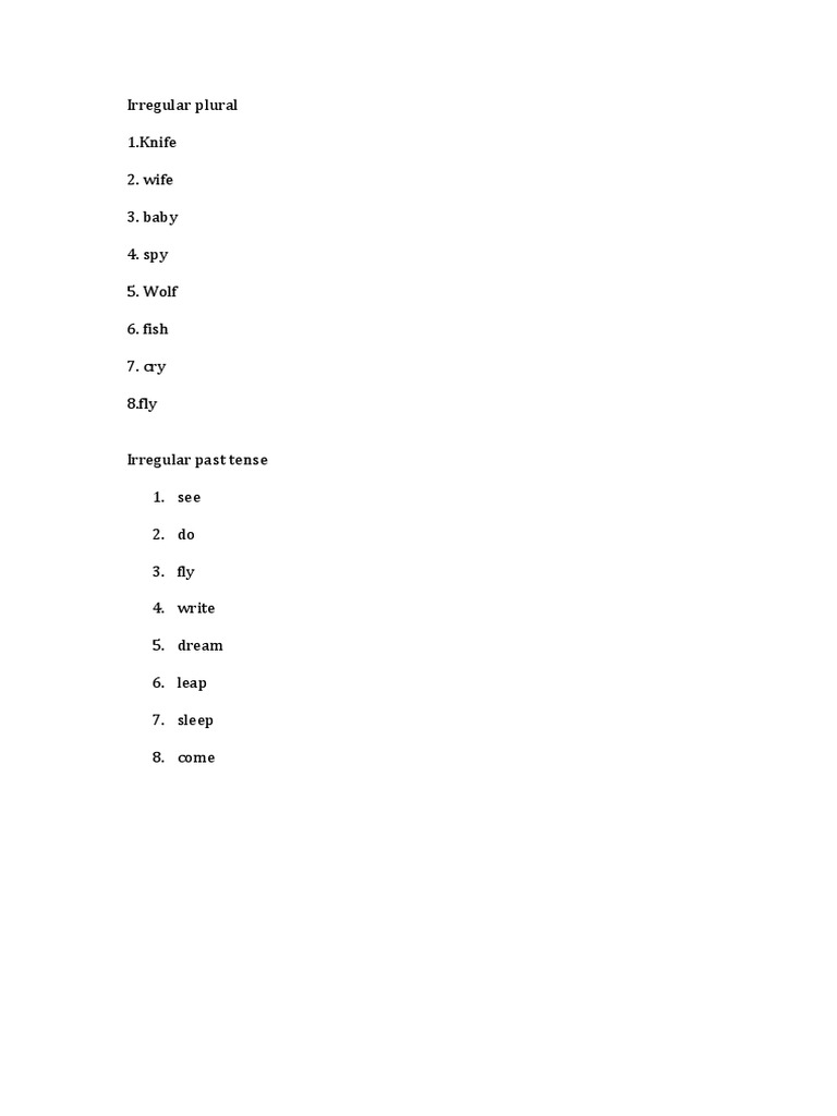 Irregular Plural Past Tense | PDF