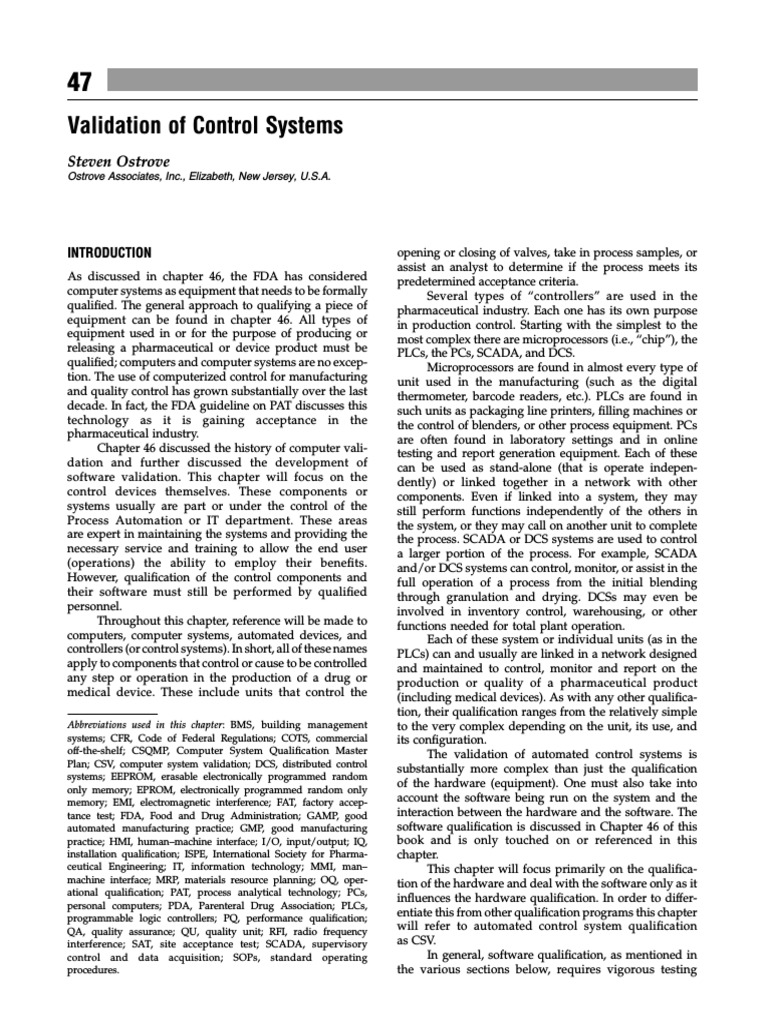 Validation of control systems in pharmaceutical manufacturing | PDF ...