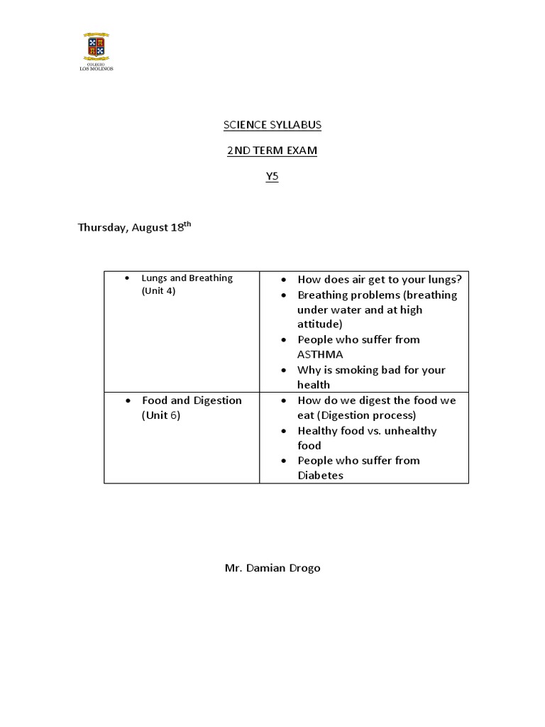 2nd Term SCIENCE SYLLABUS Y5 | PDF