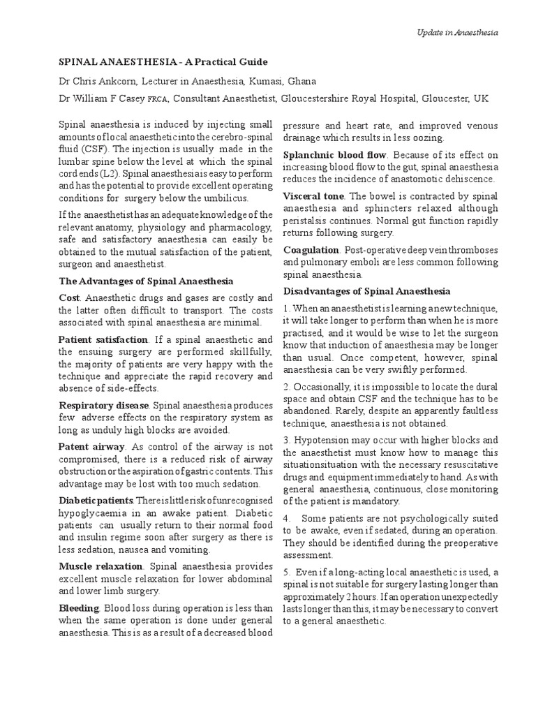 Spinal Anesthesia: Benefits and Risks | PDF | Anesthesia ...