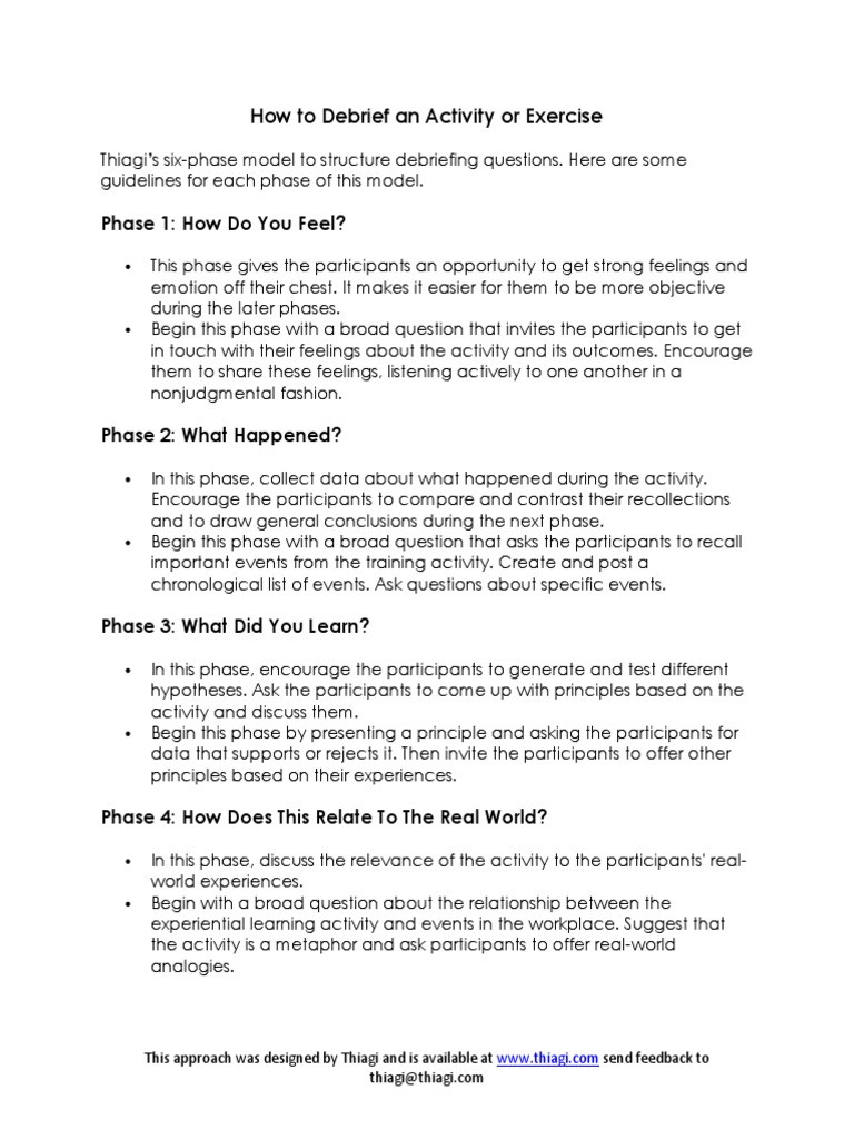 Thiagi Debrief Method | PDF | Recall (Memory) | Psychology