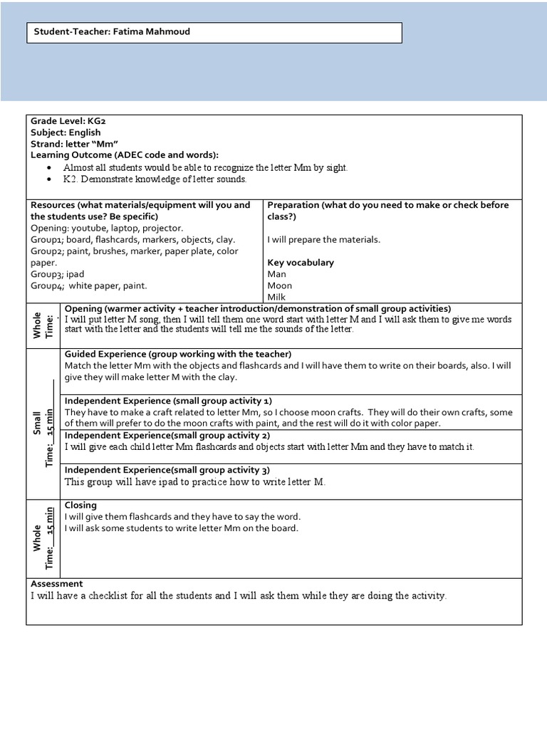 Letter M Lesson Plan | PDF | Lesson Plan | Educational Psychology