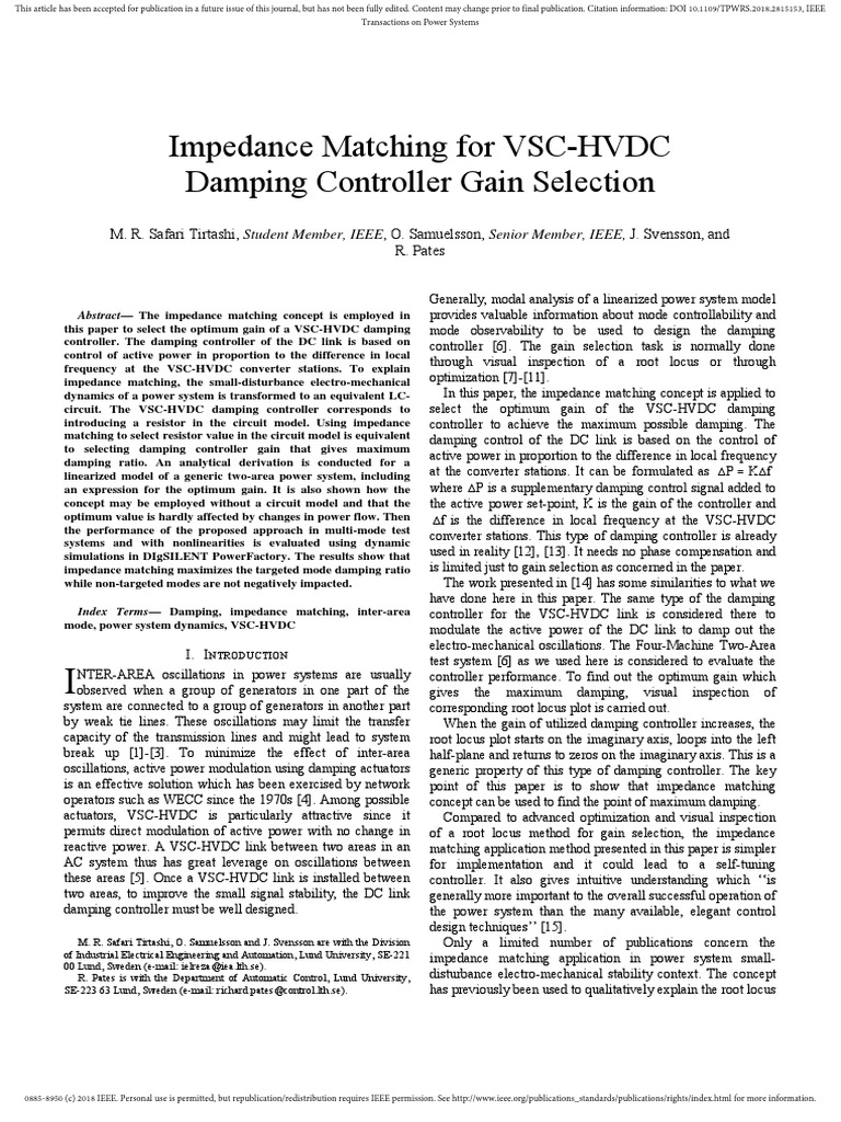 Impedance Matching For HVDC | PDF | Control Theory | Electrical Impedance