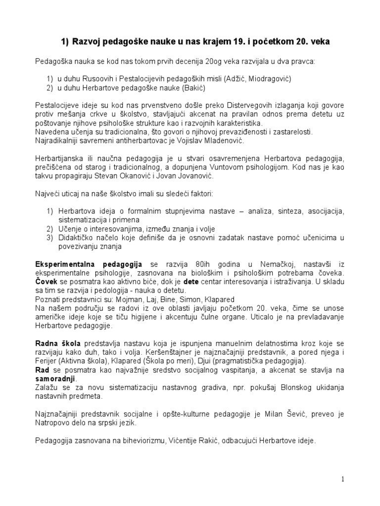 Nacionalna Istorija Pedagogije 2 Skripta | PDF
