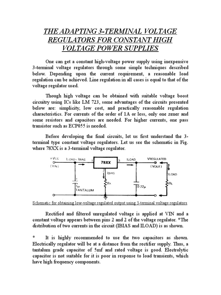 The Adapting 3-Terminal Voltage Regulators For Constant High Voltage ...