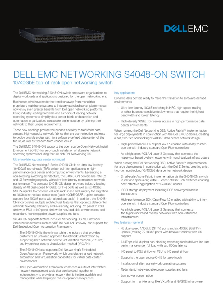 Dell EMC Networking S4048 ON Spec Sheet PDF | PDF | I Pv6 | Computer ...