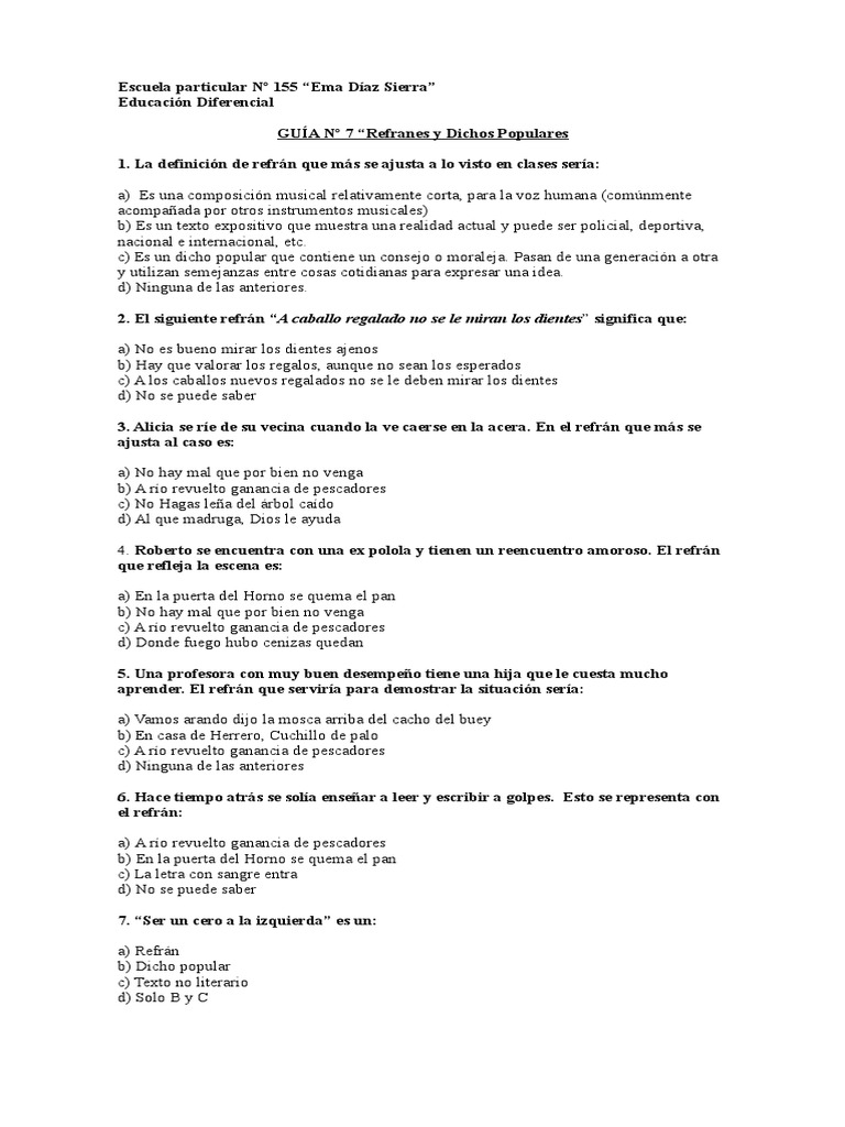 Guía de Refranes y Dichos Populares | PDF