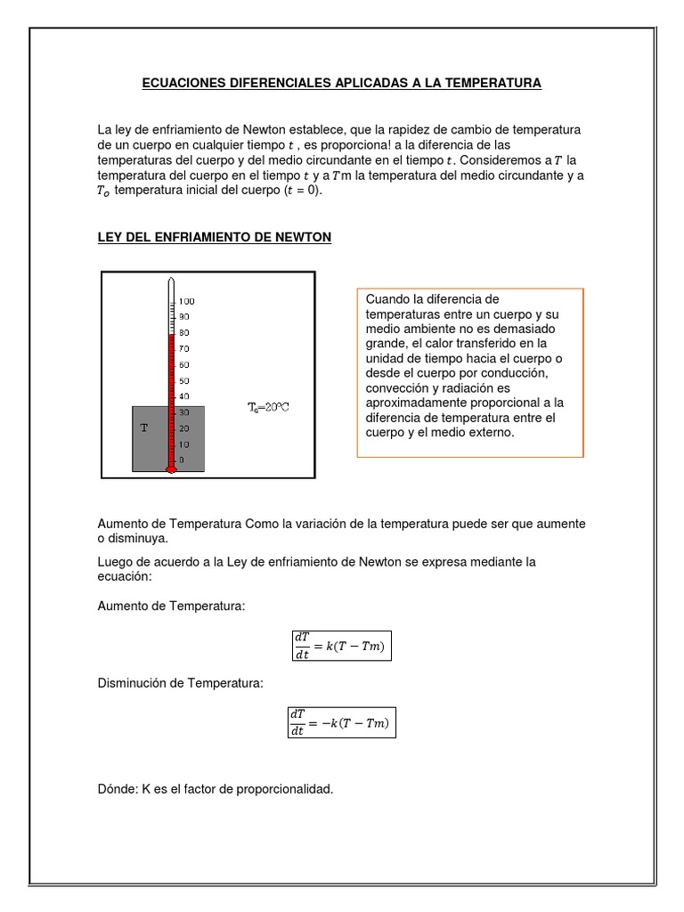 ECUACIONES-DIFERENCIALES-APLICADAS-A-LA-TEMPERATURA.docx | Conduccion termica | Temperatura