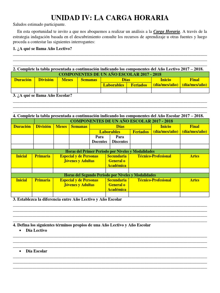 Tema Iv Carga Horaria Pdf Educación Primaria Educación Secundaria