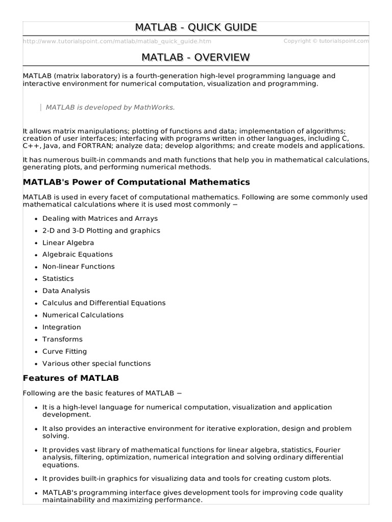 Lec 1 Matlab Quick Guide | PDF | Matlab | Matrix (Mathematics)