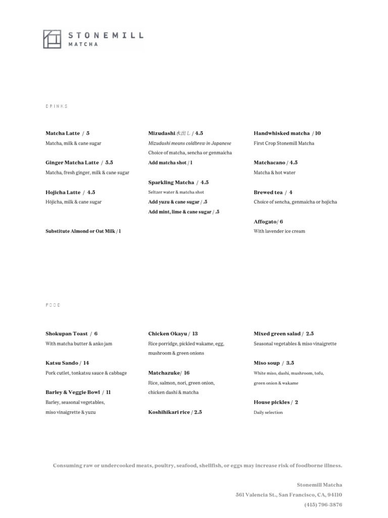 Stonemill Menu | PDF
