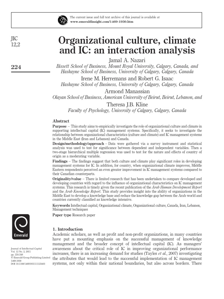 Organizational Culture, Climate | PDF | Survey Methodology | Student's ...