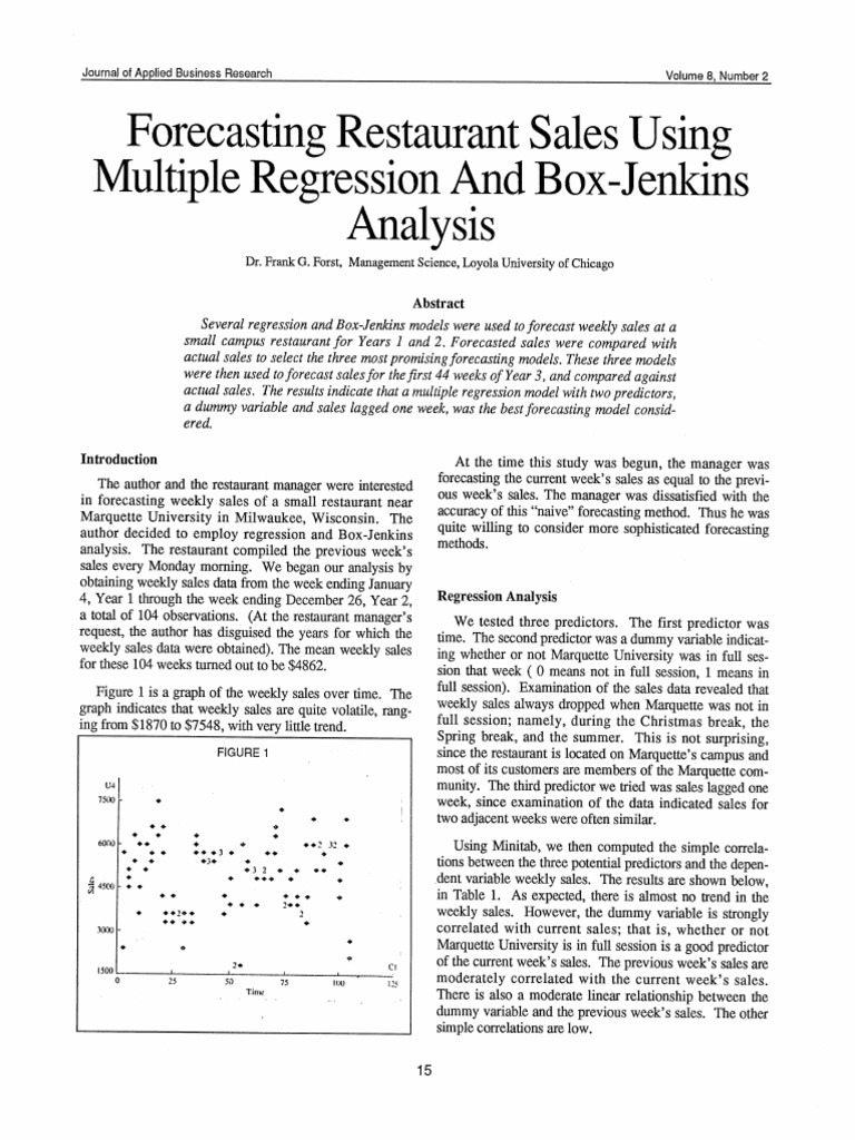 9 Forecasting Restaurant Sales Using Multiple Regression and Box-Jenkins Analysis | PDF