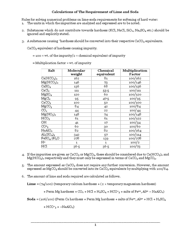 Calculations of The Requirement of Lime and Soda | PDF | Magnesium ...