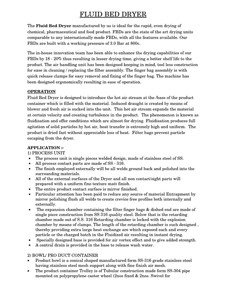 Fluid Bed Dryer Pdf Pdf Clothes Dryer Fluidization