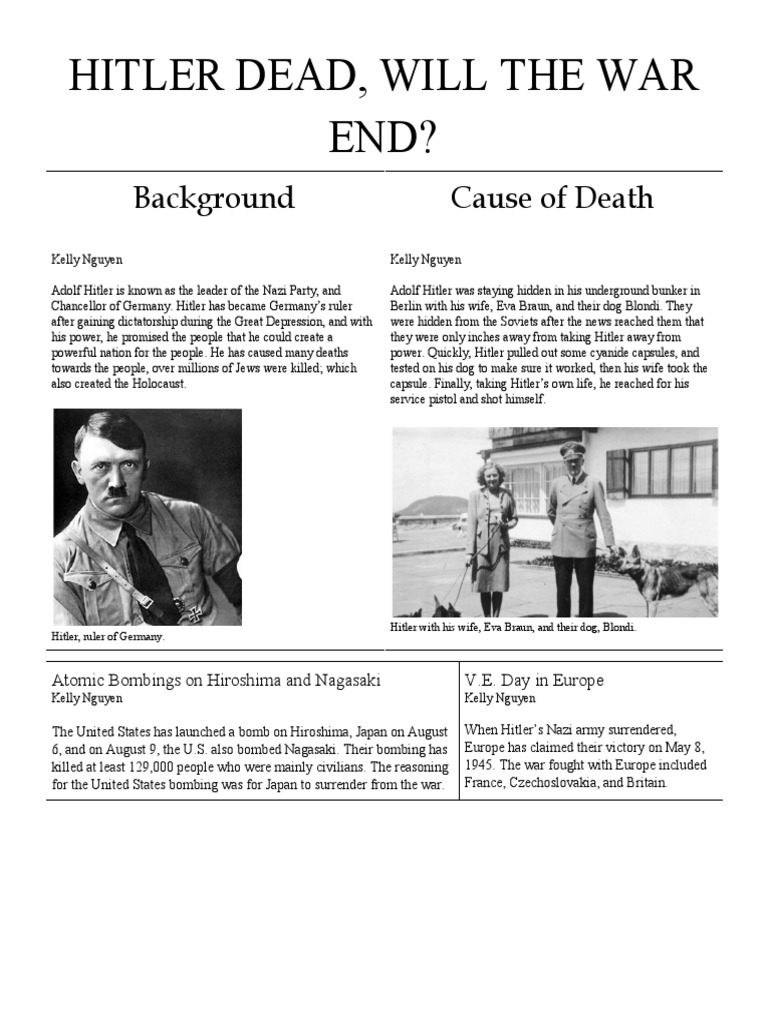 Hitler Dead, Will The War End?: Background Cause of Death | PDF