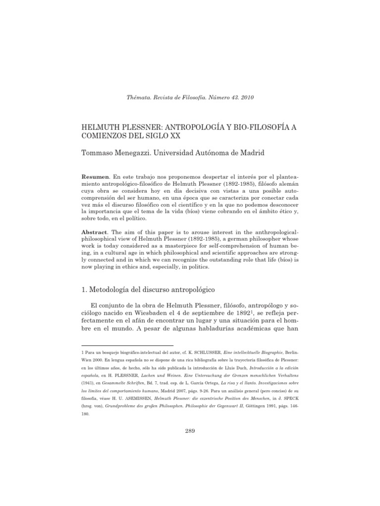 Plessner: Antropología y Bio-Filosofía | PDF | Esencia | Homo Sapiens