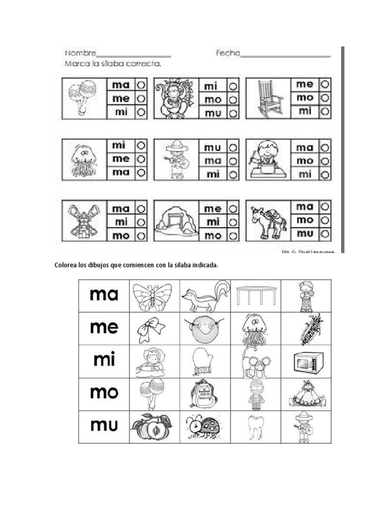Colorea Los Dibujos Que Comiencen Con La Silaba Indicada | PDF