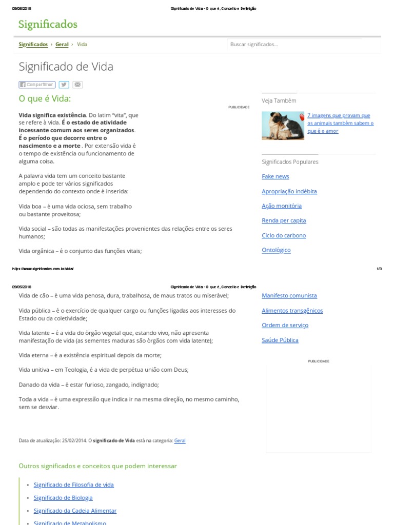 Significado de Vida - O Que É, Conceito e Definição | PDF | Vida | Morte