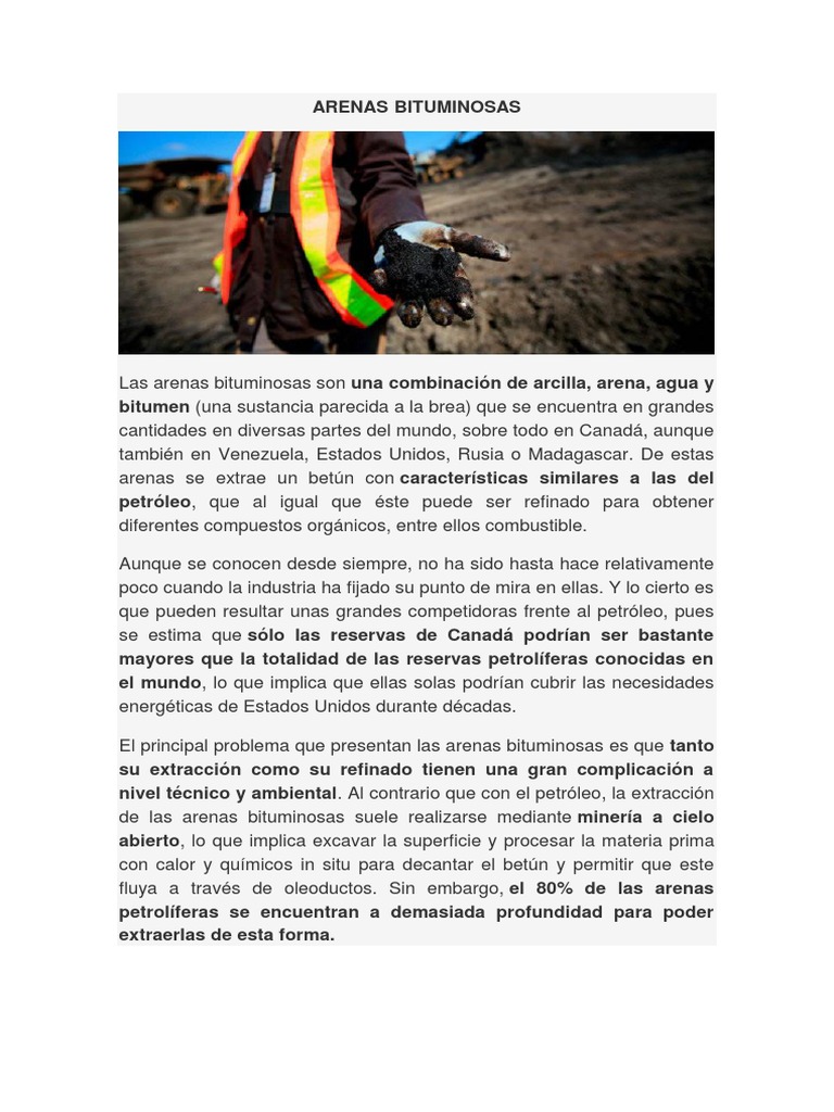 Arenas Bituminosas | PDF | Arenas petrolíferas | Petróleo