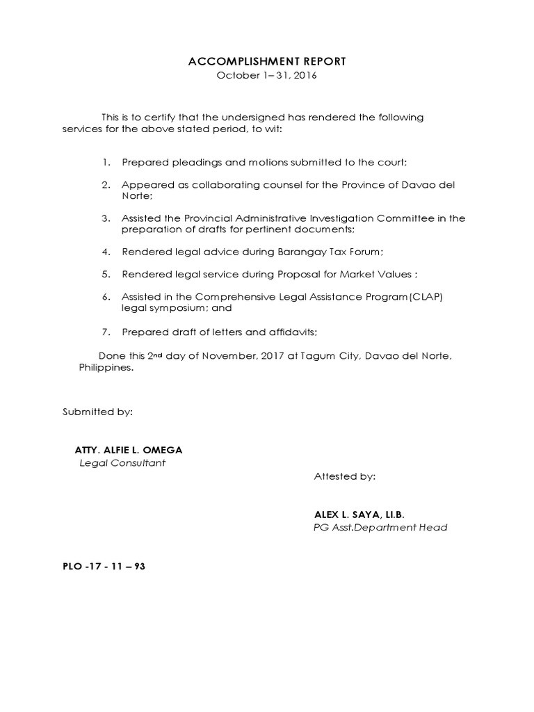 Accomplishment Report: Atty. Alfie L. Omega | PDF | Public Law | Government