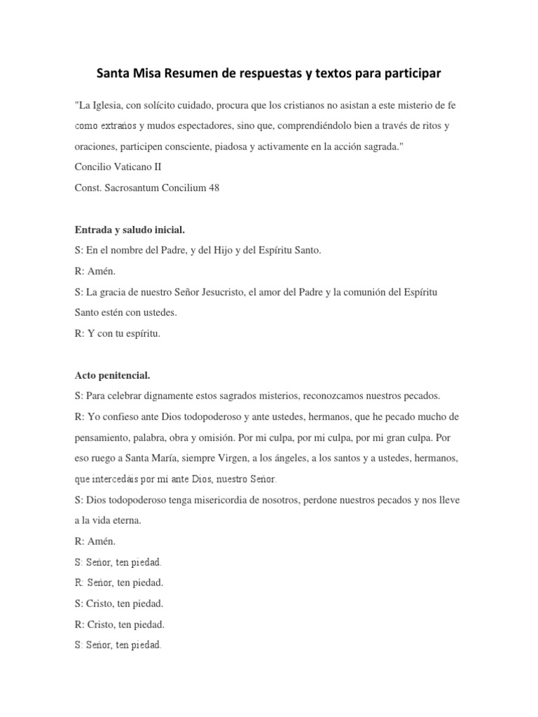 Santa Misa Resumen de Respuestas y Textos para Participar | PDF ...