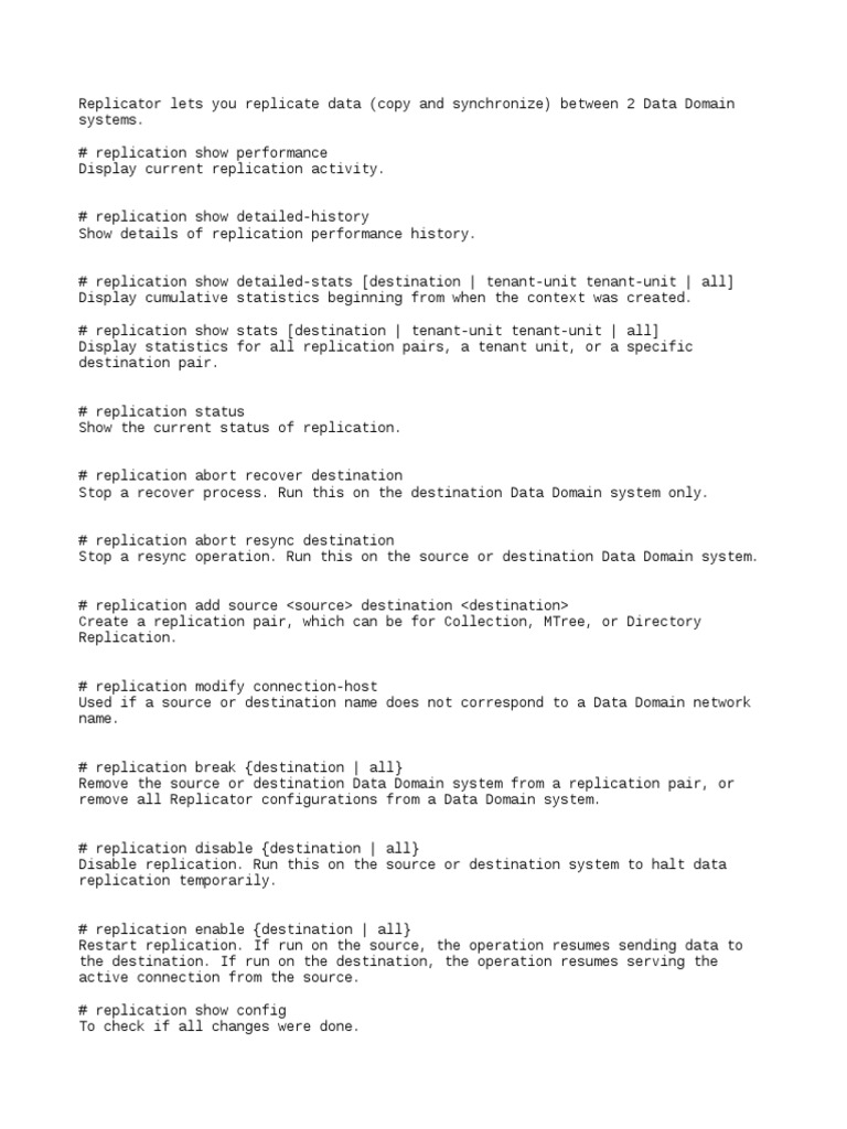 Data Domain Replication Commands | PDF | Replication (Computing) | Port ...