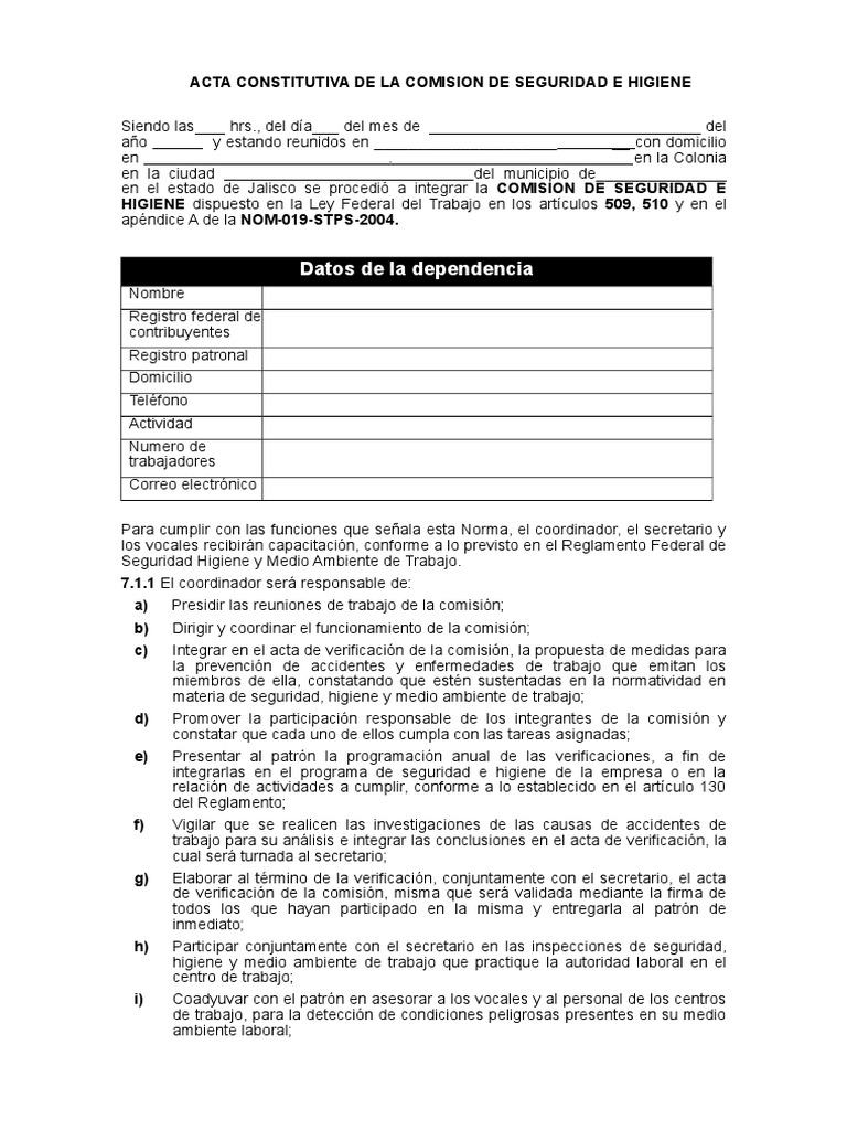 1.acta Constitutiva de La Comision de Seguridad e Higiene | PDF | La seguridad | Gobierno