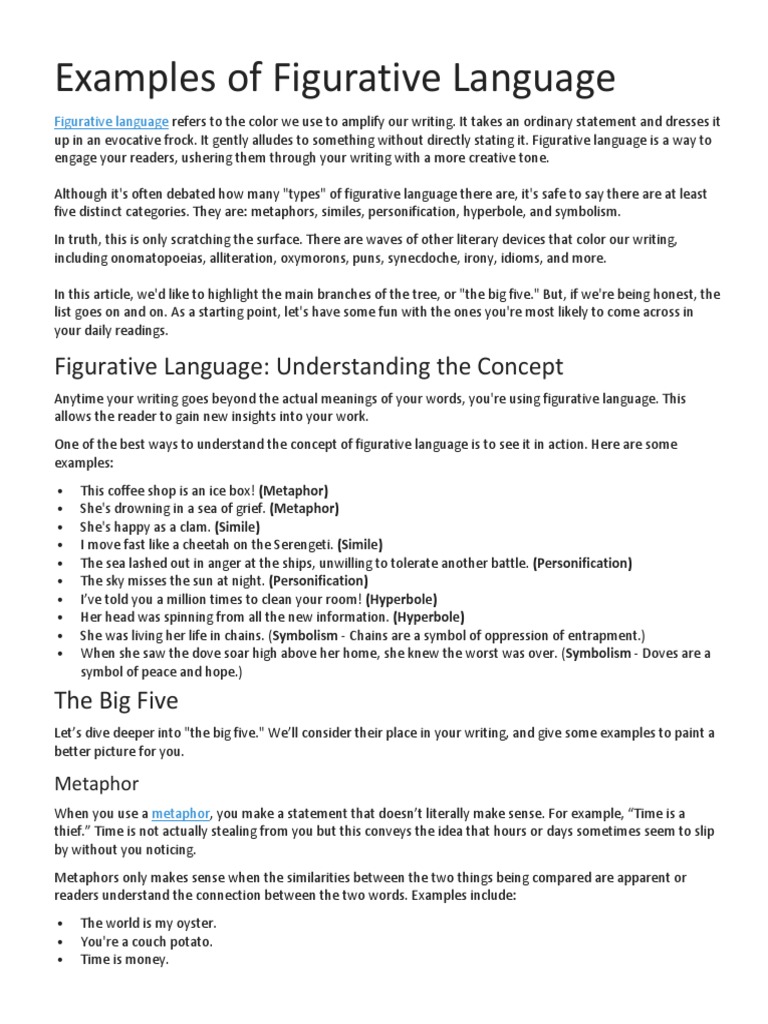 Key Examples of Figurative Language | PDF | Metaphor | Idiom