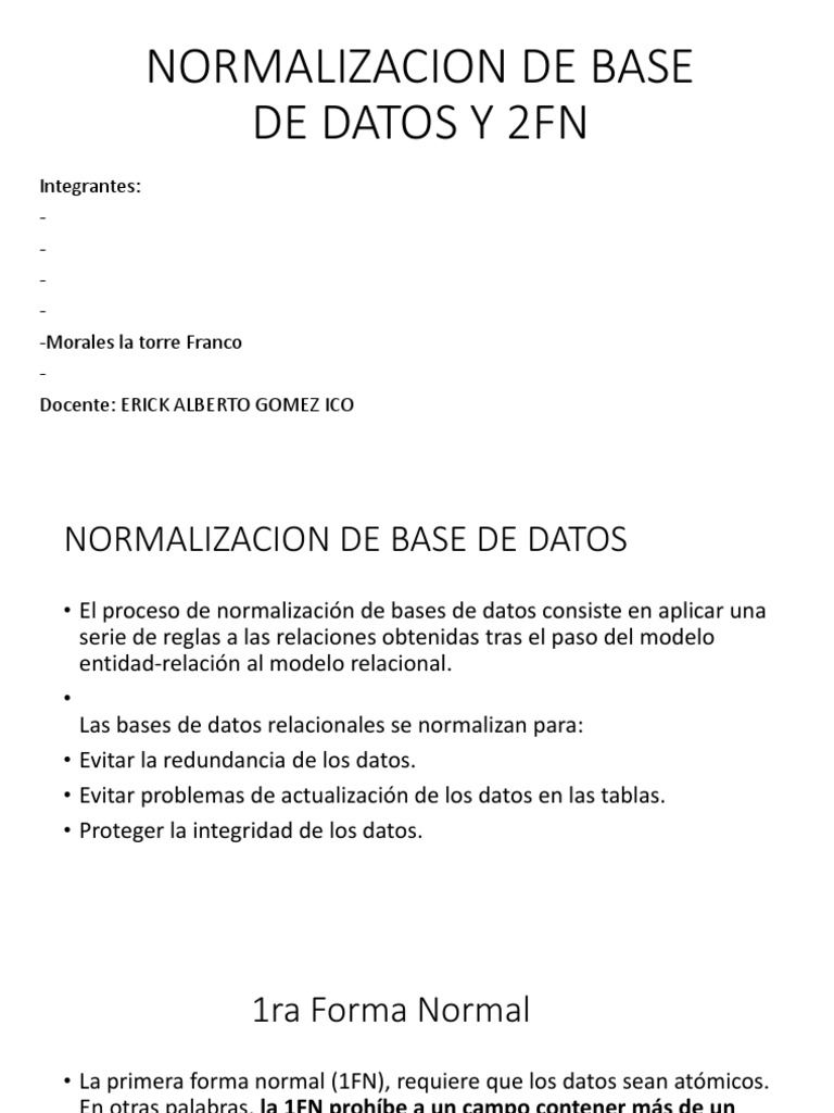 Normalizacion de Base de Datos y 2fn | PDF