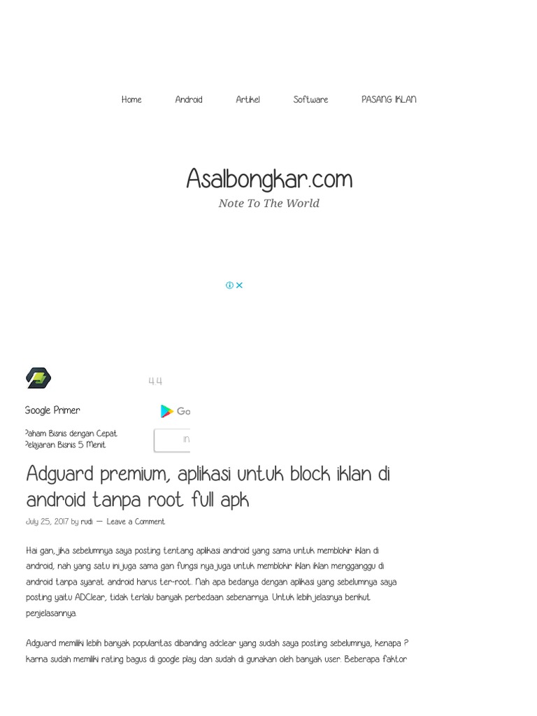 Panduan Adguard Premium, Aplikasi Untuk Block Iklan Di Android Tanpa Root Full Apk | PDF