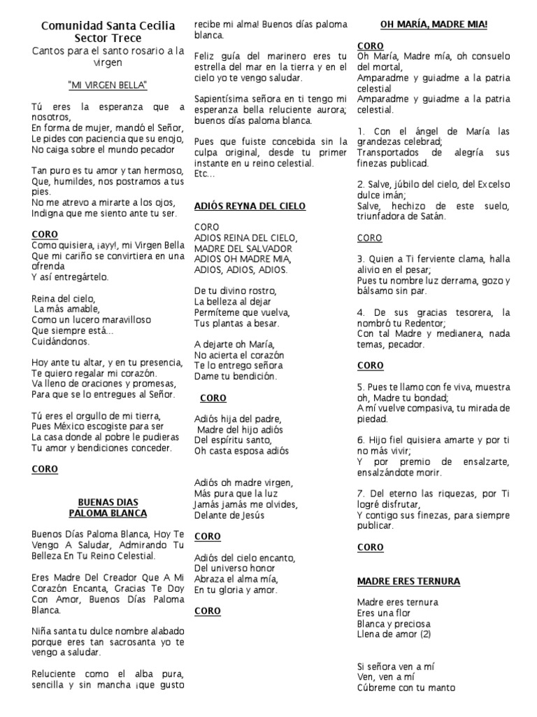 Cantos A La Virgen | PDF | María, madre de Jesús | Amor