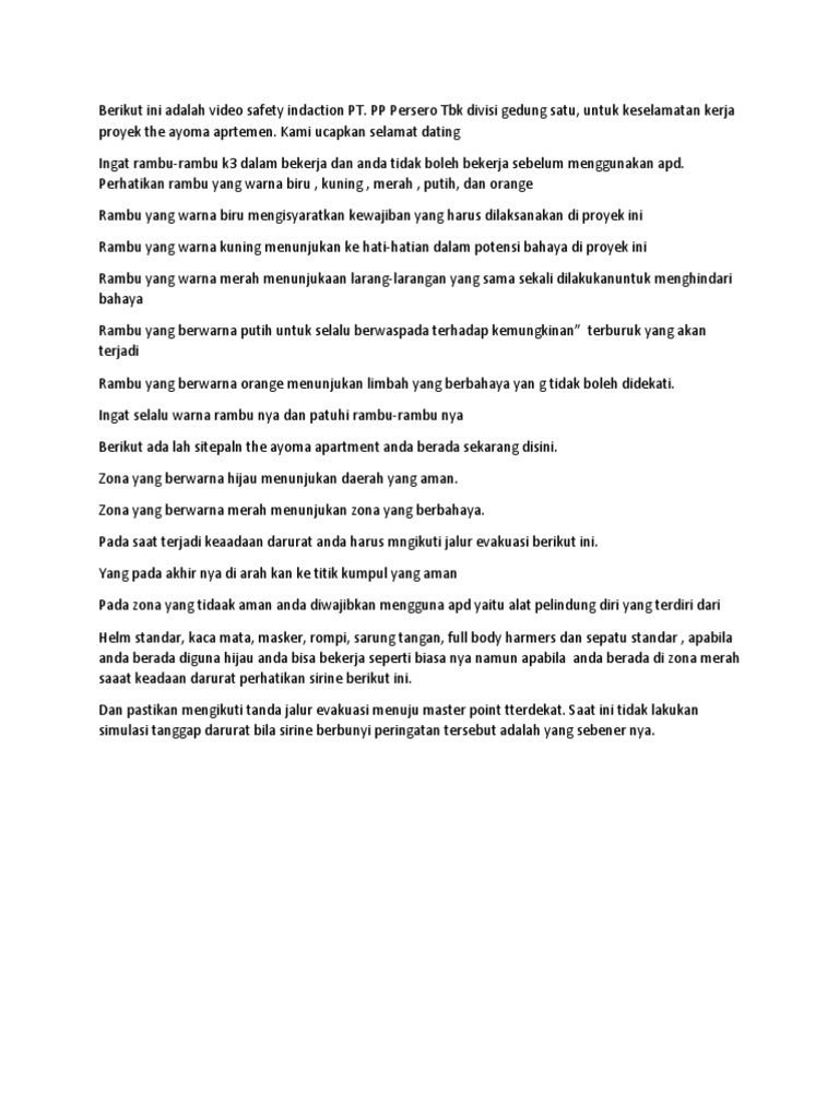Teks Safety Induction | PDF