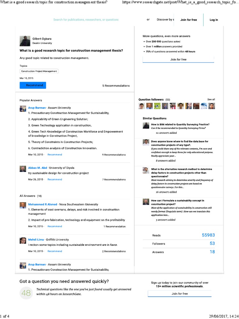 Good Research Topic For Construction Management Thesis | PDF