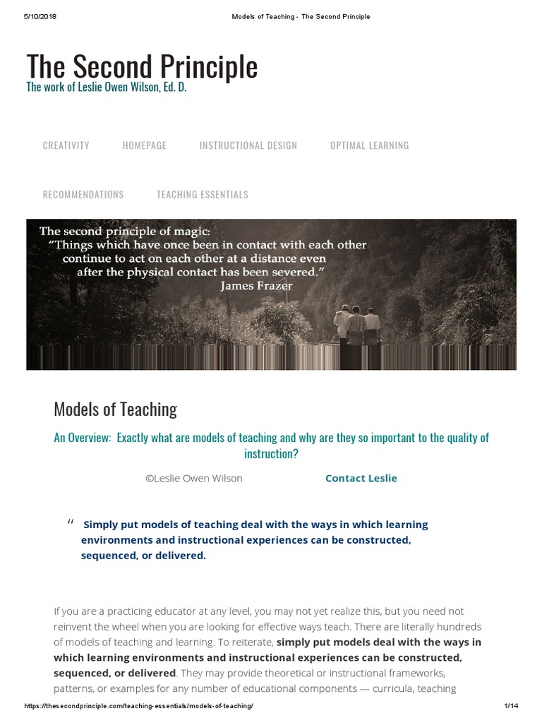 Models of Teaching - The Second Principle | PDF | Constructivism ...