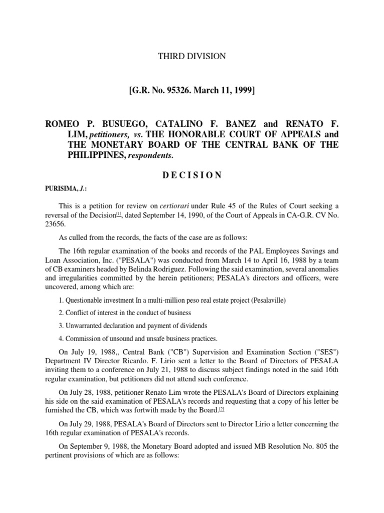 PESALA Case: Due Process in Monetary Board Ruling | PDF | Receivership | Injunction