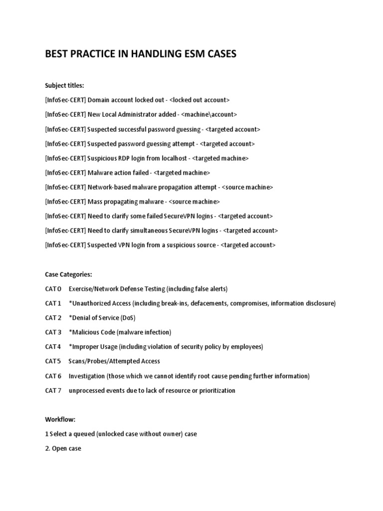 Best Practice in Handling Esm Cases | PDF | Malware | Cybercrime