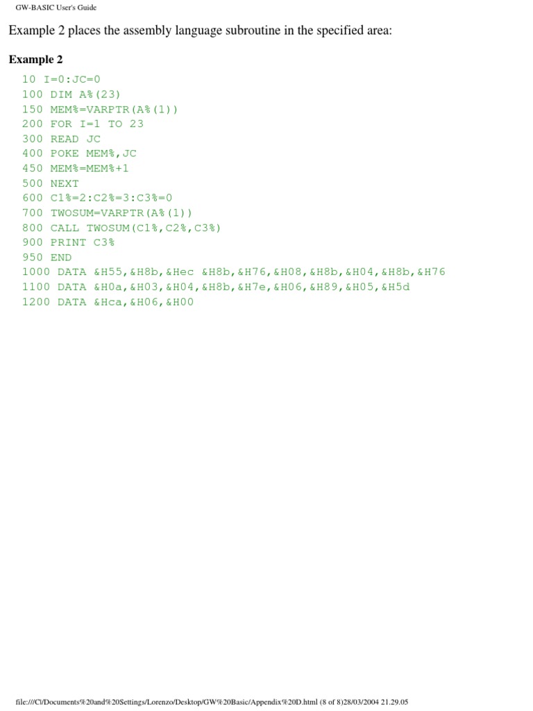 Assembly Language Subroutine Example | PDF
