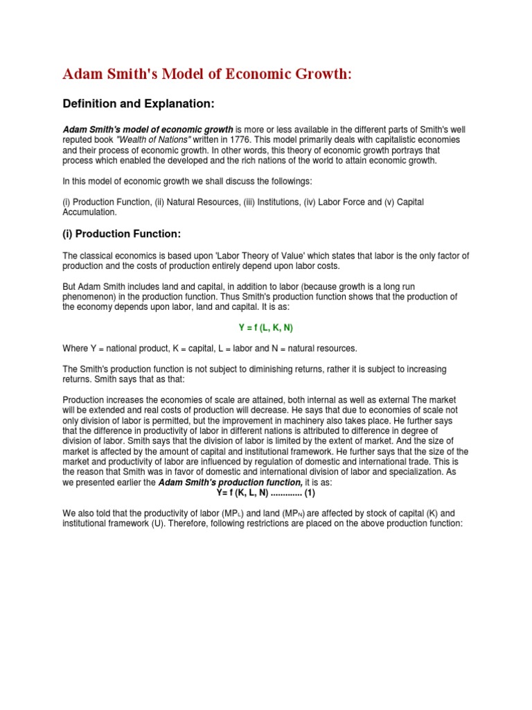 Adam Smith's Model of Economic Growth:: Definition and Explanation ...