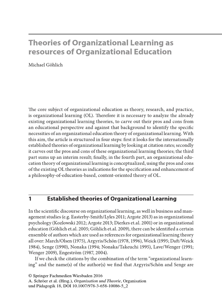Theories of Organizational Learning As Resources of Organizational ...