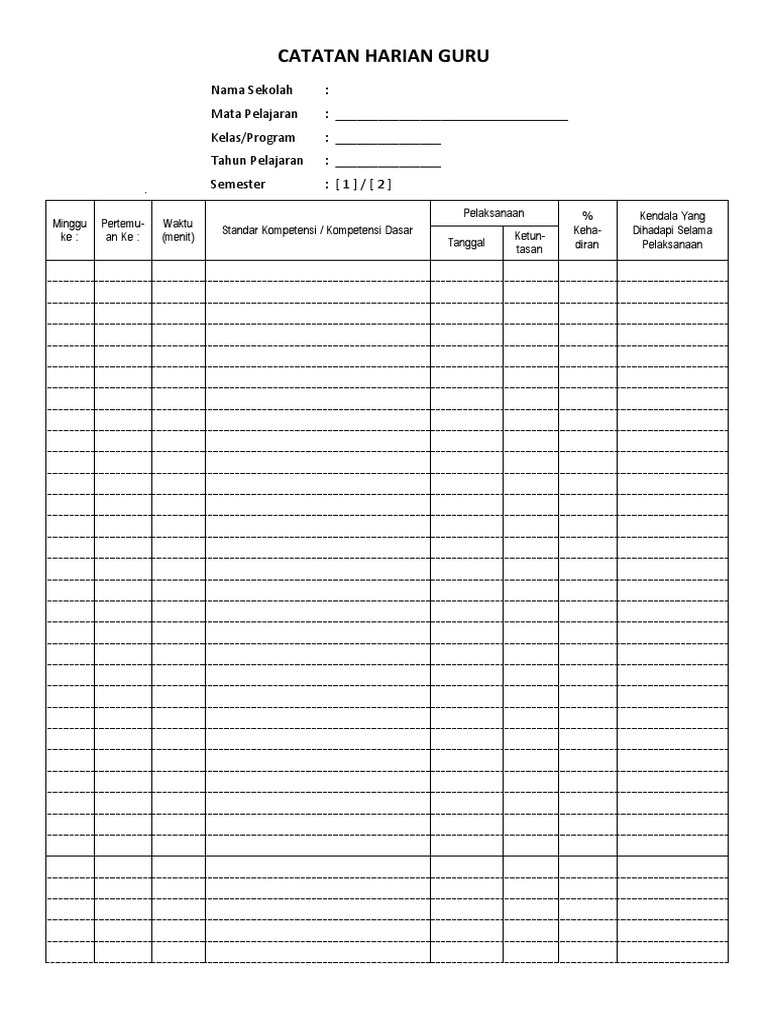 Contoh Format Catatan Harian Guru | PDF