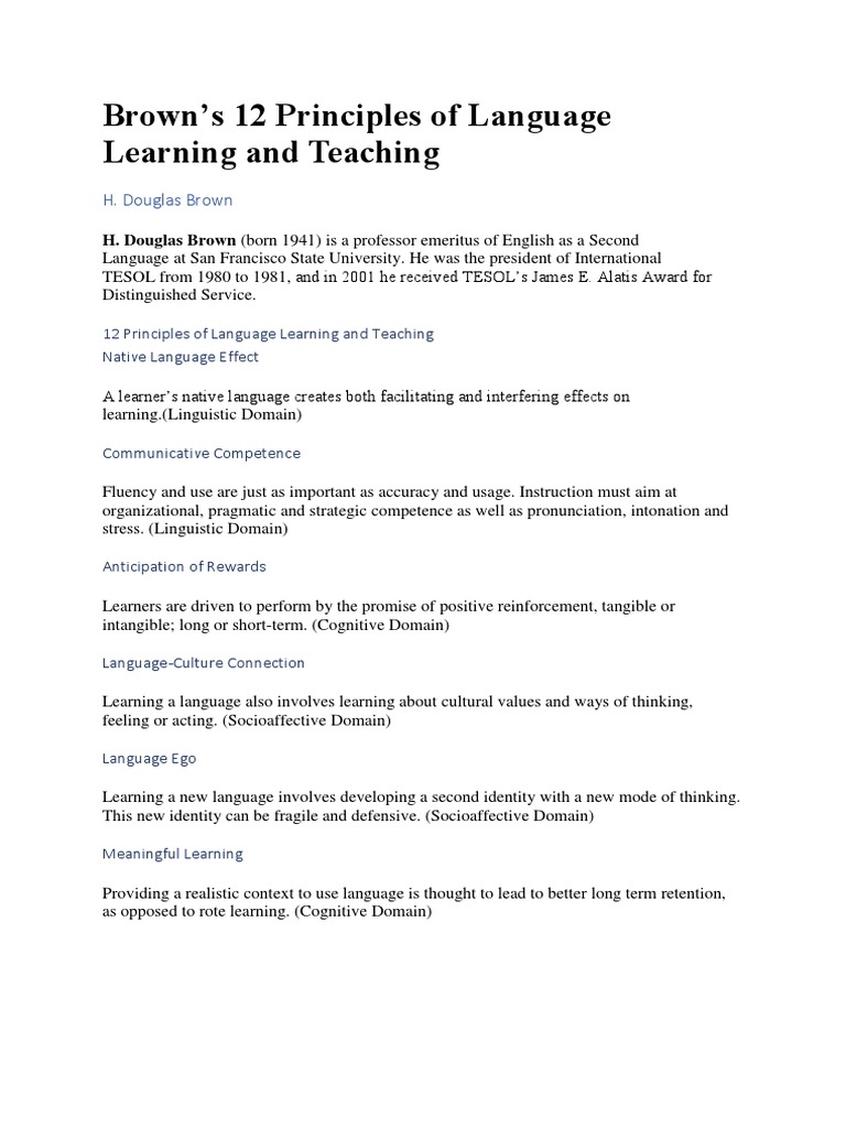 Brown’s 12 Principles of Language Learning and Teaching | Second ...