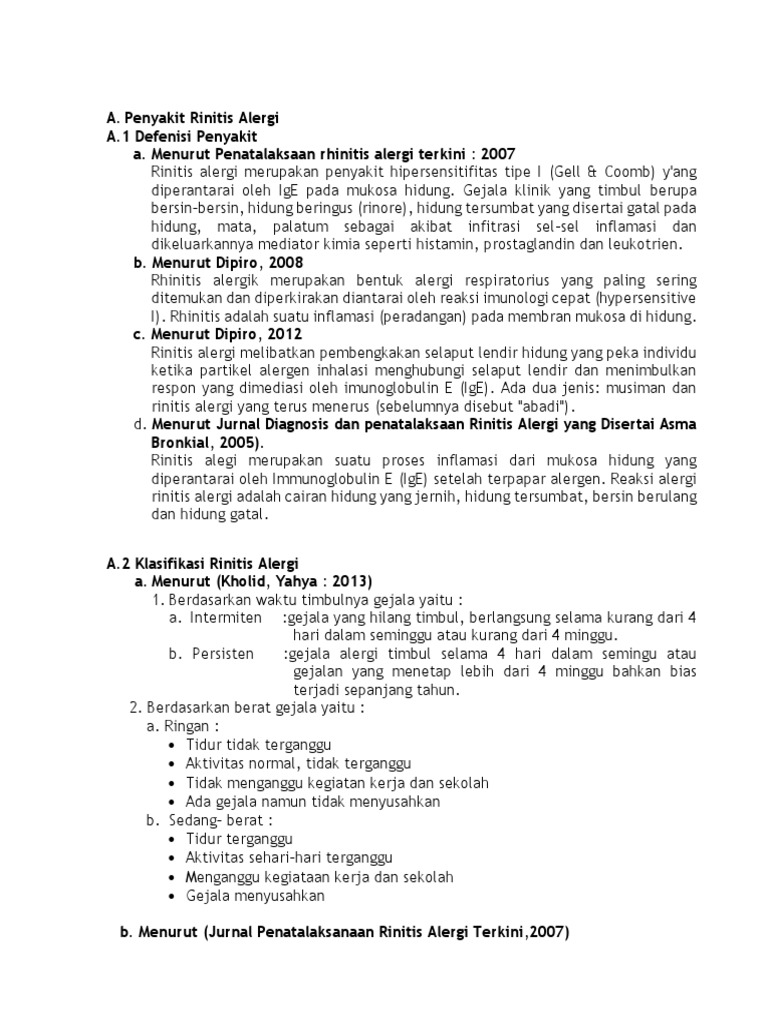 PENGERTIAN DAN KLASIFIKASI RINITIS ALERGI | PDF
