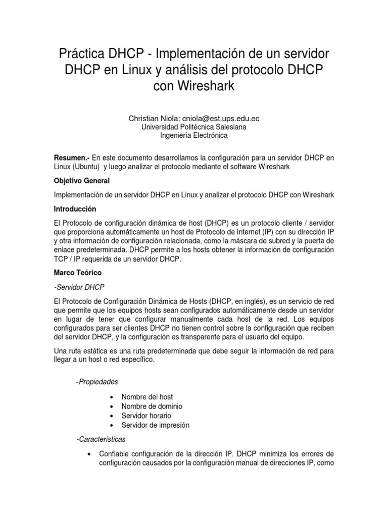 Práctica DHCP | PDF | Protocolos de internet | Dirección IP